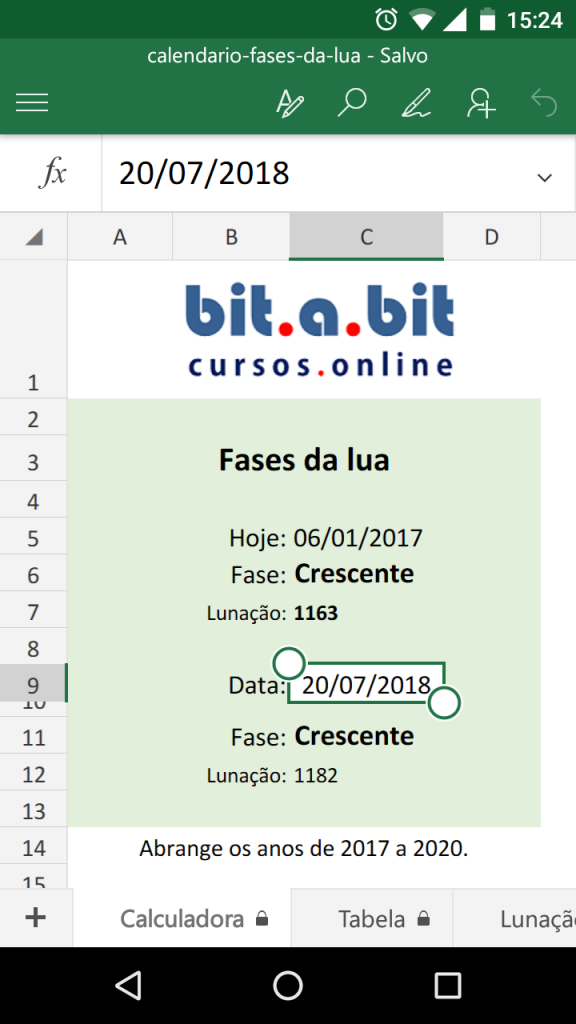Calendário de fases da lua em Excel – Bit a bit